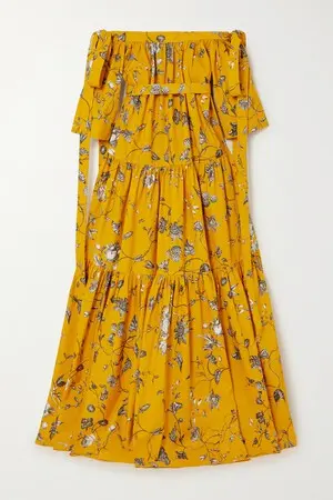 Erdem Off-the-shoulder Bow-detailed Floral-print Gown - Yellow