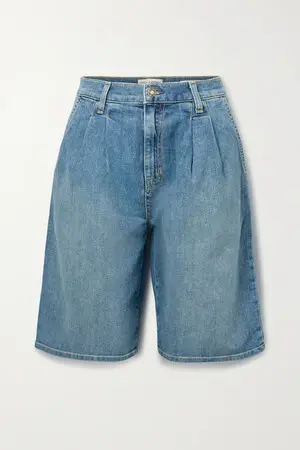 NILI LOTAN Julie Pleated Denim Shorts