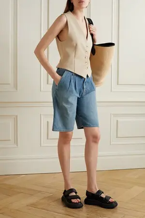NILI LOTAN Julie Pleated Denim Shorts
