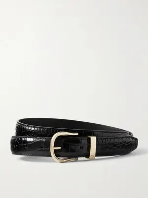 NILI LOTAN Louise Croc-effect Leather Belt - Black