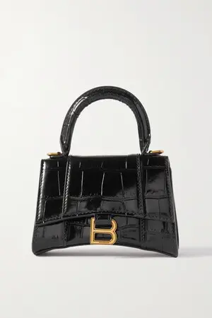 Balenciaga Hourglass Mini Croc-effect Tote - Black