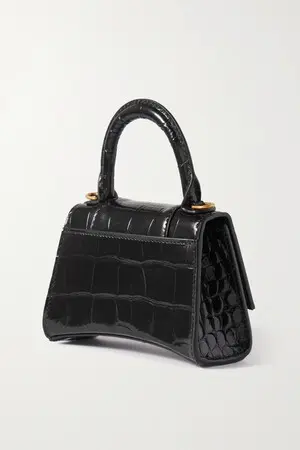 Balenciaga Hourglass Mini Croc-effect Tote - Black