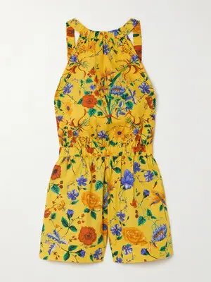 Cara Cara Colomba Tie-detailed Floral-print Cotton-poplin Playsuit - Yellow