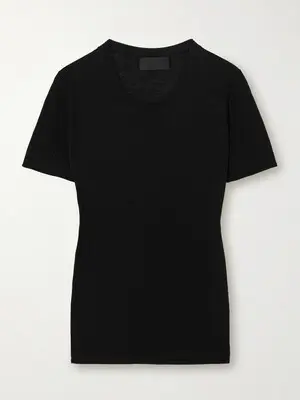 NILI LOTAN Hettie Ribbed Silk T-shirt - Black