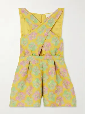 DESTREE Louis Floral-jacquard Playsuit - Yellow