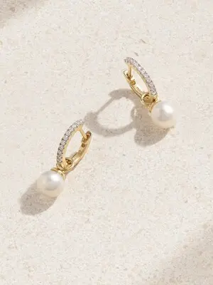 Mateo 14-karat Diamond And Pearl Hoop Earrings - Gold