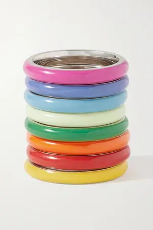 Fry Powers Unicorn Rainbow Sterling Silver And Enamel Rings Set - Pink