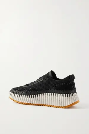 Chloé Nama Embroidered Suede And Recycled-mesh Sneakers - Black
