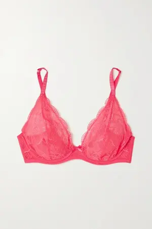 Agent Provocateur Bernie Bow-detailed Leavers Lace And Tulle Underwired Bra - Pink
