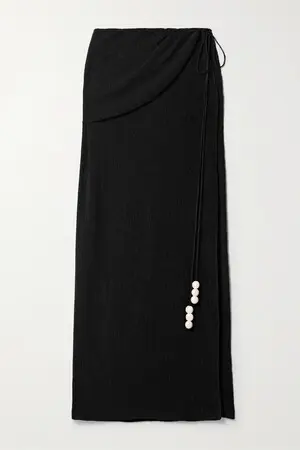 Magda Butrym Draped Embellished Wrap Maxi Skirt - Black