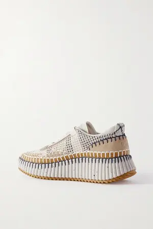 Chloé Nama Embroidered Suede And Recycled-mesh Sneakers - Neutrals