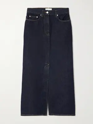 Loulou De Saison Rona Organic Denim Midi Skirt