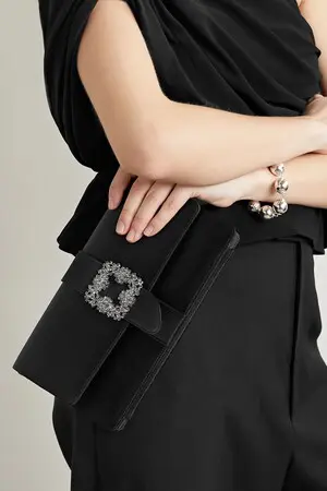 Manolo Blahnik Capri Crystal-embellished Clutch - Black