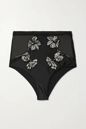 PatBO High-waisted Embellished Bikini Briefs - Black