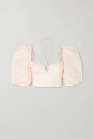 Johanna Ortiz Garua Cropped Open-back Cotton-voile Blouse - Ecru