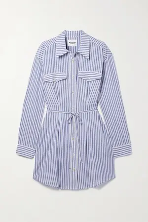 MARANT ETOILE Liliane Belted Striped Mini Shirt Dress - Blue