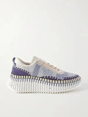 Chloé Nama Embroidered Recycled-mesh And Suede Sneakers - Blue