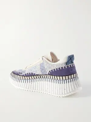 Chloé Nama Embroidered Recycled-mesh And Suede Sneakers - Blue