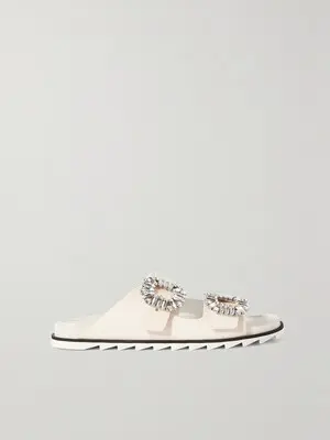 ROGER VIVIER Slidy Viv Leather Slides - Neutrals