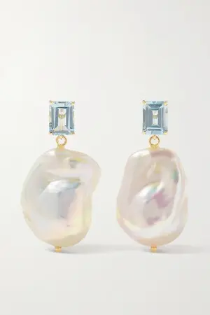 Mateo 14-karat Gold, Topaz And Pearl Earrings - White