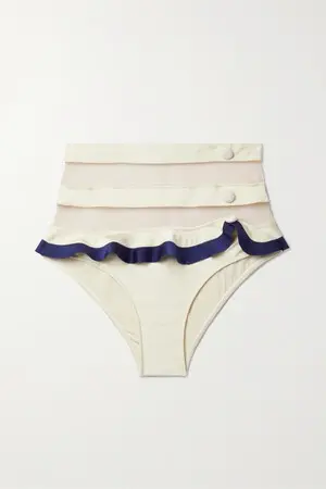 PatBO High-rise Bikini Briefs With Ruffled Tulle Trim - Ivory