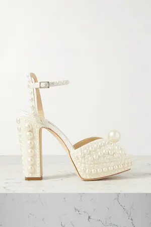 JIMMY CHOO Sacaria 120 Embellished Platform Sandals - White