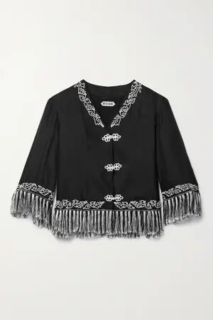 BODE Grenier Fringed Embroidered Silk-twill Jacket