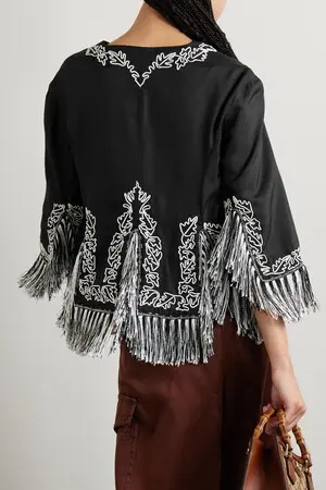 BODE Grenier Fringed Embroidered Silk-twill Jacket
