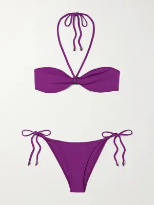 Lisa Marie Fernandez Embellished Crepe Halterneck Bikini - Purple