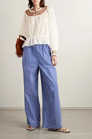 BODE Embroidered Cotton-voile Blouse With Billowy Sleeves