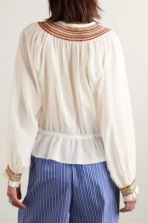 BODE Embroidered Cotton-voile Blouse With Billowy Sleeves