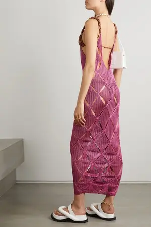 ISA BOULDER Argyle Cutout Knitted Midi Dress