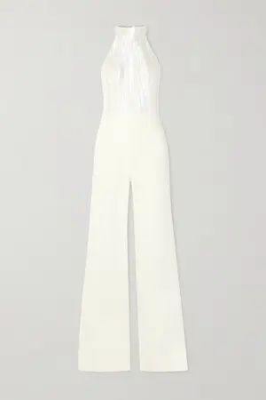 Galvan Panarea Plissé-lamé Halterneck Jumpsuit - White