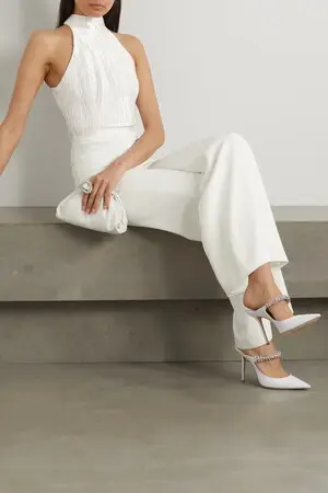 Galvan Panarea Plissé-lamé Halterneck Jumpsuit