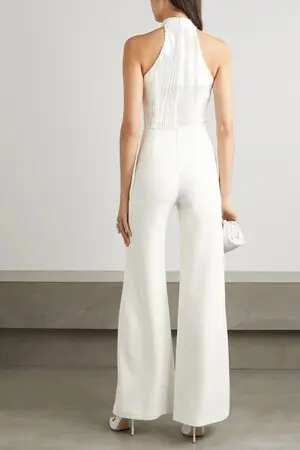 Galvan Panarea Plissé-lamé Halterneck Jumpsuit