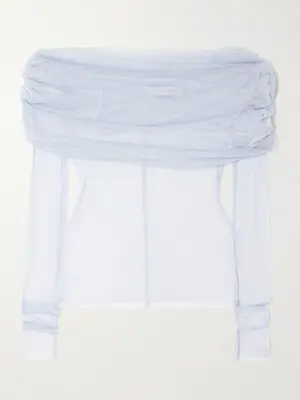 Christopher Esber Veiled Draped Silk-tulle Top - Blue