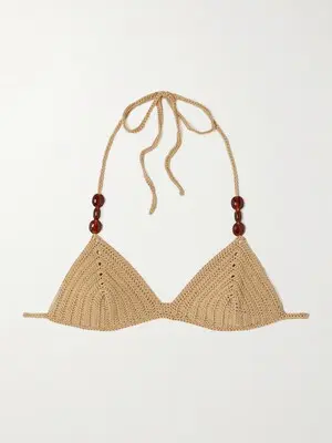 Magda Butrym Bead-embellished Crocheted Triangle Bikini Top - Neutrals