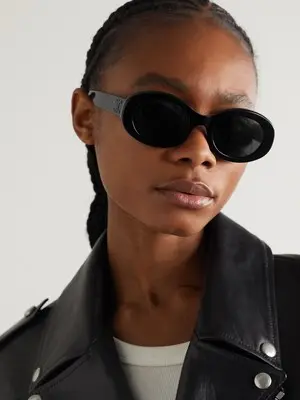 Celine Triomphe Oval-frame Acetate Sunglasses - Black
