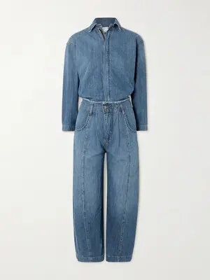RIVET UTILITY New Yorker Cropped Denim Jumpsuit - Blue
