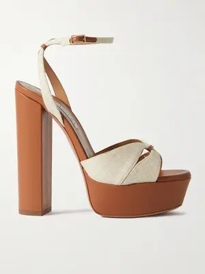 AQUAZZURA Villette 140 Linen And Leather Platform Sandals
