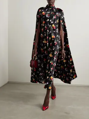 RODARTE Cape-effect Printed Silk-charmeuse Midi Dress