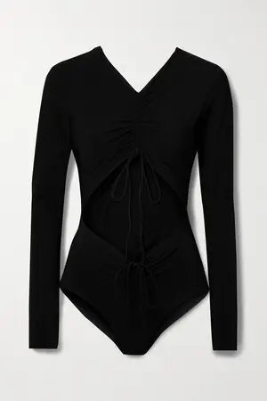Christopher Esber Cutout Tie-front Ruched One Piece - Black