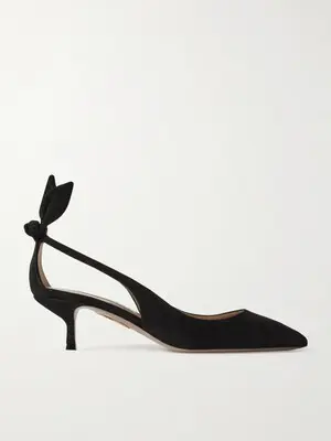 AQUAZZURA Bow Tie 50 Suede Pumps - Black