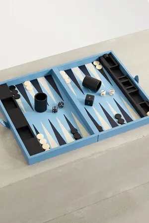 Smythson Panama Textured-leather Backgammon Set - Blue
