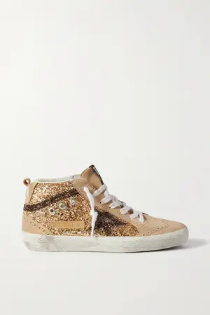 GOLDEN GOOSE Midstar Glittered Distressed High-top Sneakers