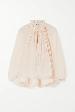 LANVIN Ruffled Gathered Charmeuse Blouse