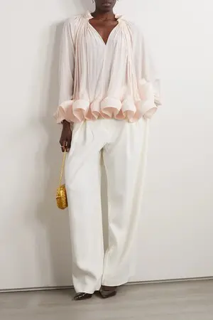 LANVIN Ruffled Gathered Charmeuse Blouse