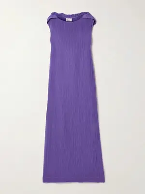 Lisa Marie Fernandez Hooded Crinkled Linen-blend Gauze Maxi Dress - Purple