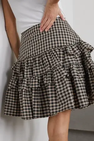 MOLLY GODDARD Tiered Ruffled Gingham Cotton-poplin Mini Skirt