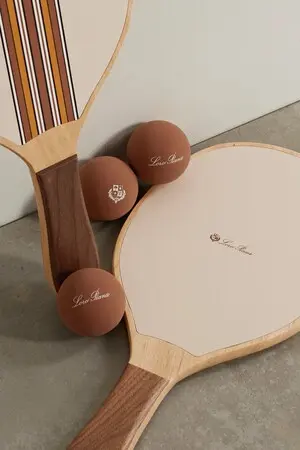 Loro Piana The Suitcase Stripe Wood And Leather Paddleball Set